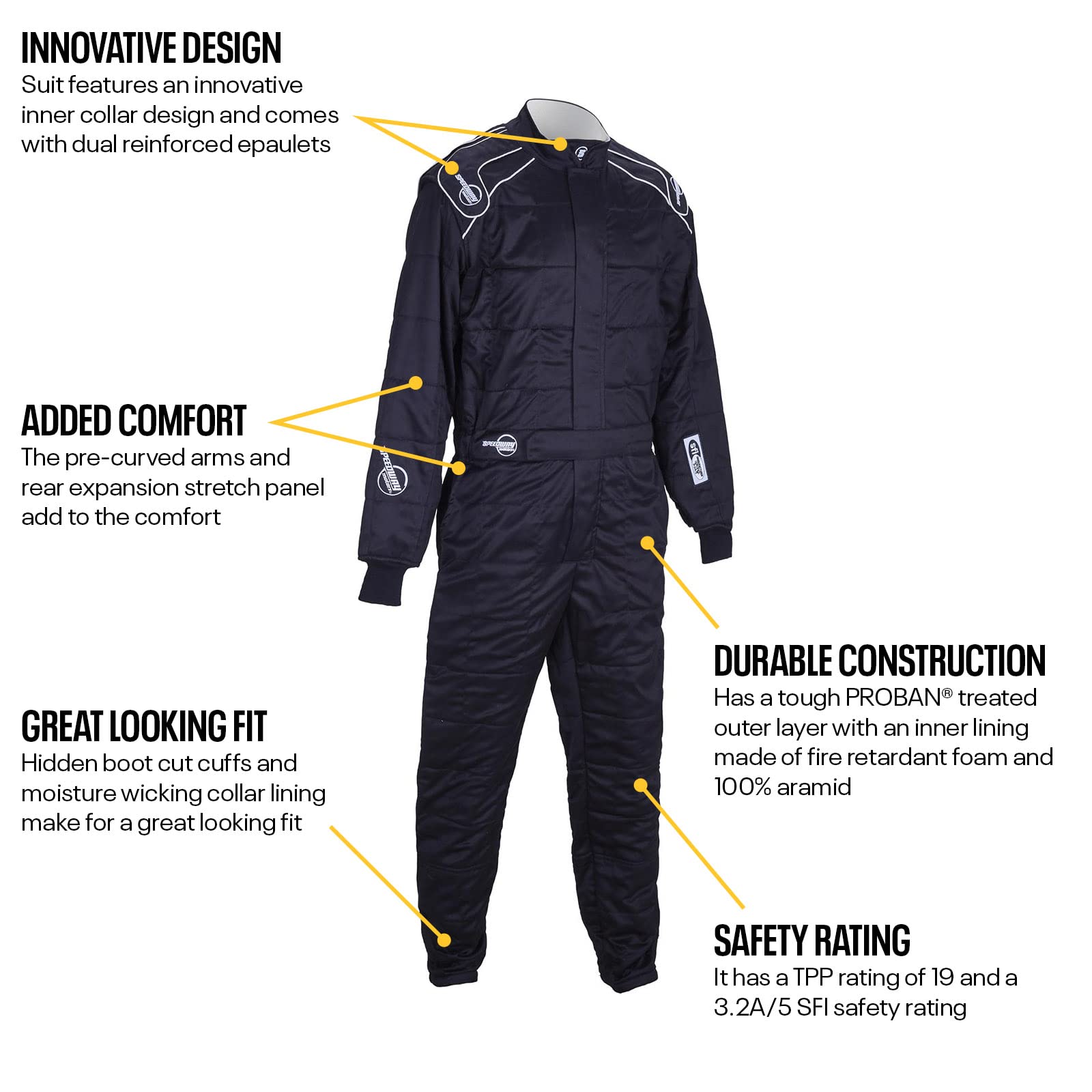 Speedway Endurance II Racing Suit, 1-Piece, Black, X-Large