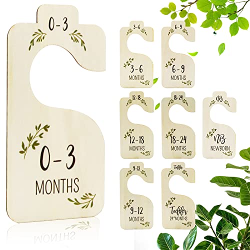 Lukinuo Beautiful Wooden Baby Closet Dividers for Clothes - 8pcs Double Sided Baby Clothes Organizers from Newborn to 24 Months Adorable Hanging Closet Dividers for Newborn Nursery Decor