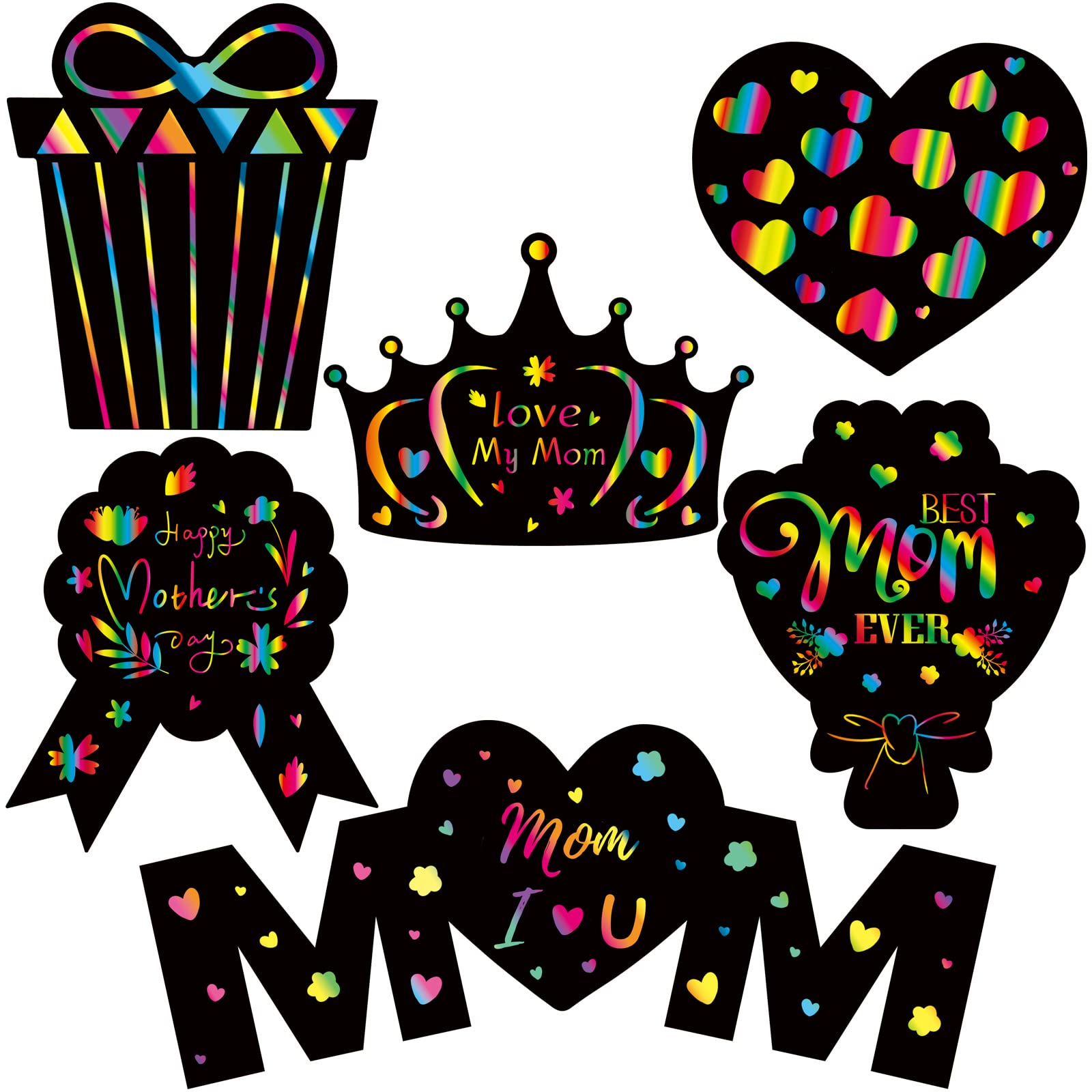 Fancy Land Mothers Day Scratch Crafts Kit for Kids Scratch and Sketch Art Paper Magnet Ornaments 24 Pcs