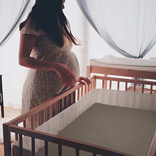 lulumoon Baby Muslin Crib Sheets - Toddler Cotton Fitted Crib Sheets Neutral for Boys and Girls 2Pack (Olive+Cream)