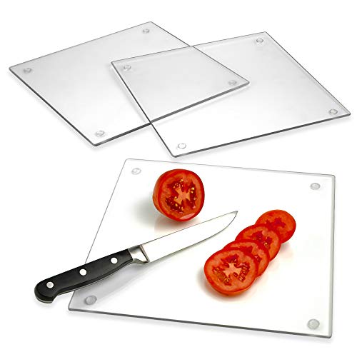 Tempered Glass Cutting Board – Long Lasting Clear Glass – Scratch Resistant, Heat Resistant, Shatter Resistant, Dishwasher Safe. (3 Square 10x10")