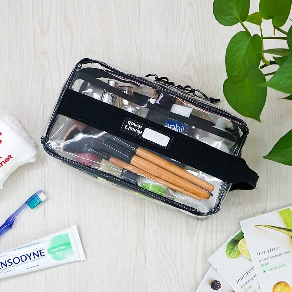 Rough Enough Clear Toiletry Bag Travel Makeup Cosmetic Bags Organizer Case for Toiletries with Zipper Pockets and Handle