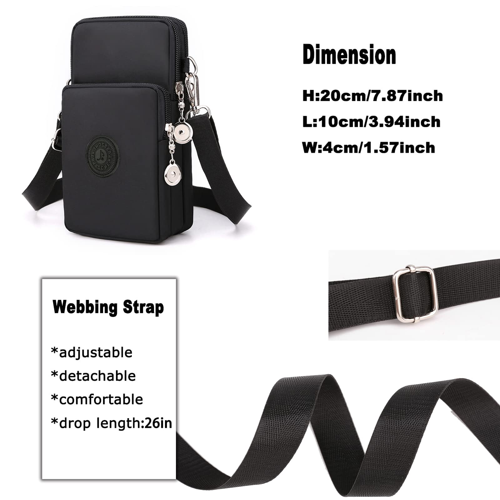 LassZone Women Crossbody Phone Bag Zipper Waterproof Nylon Wallet Cellphone Purse Ladies Shoulder Bag Wristlet Handbag