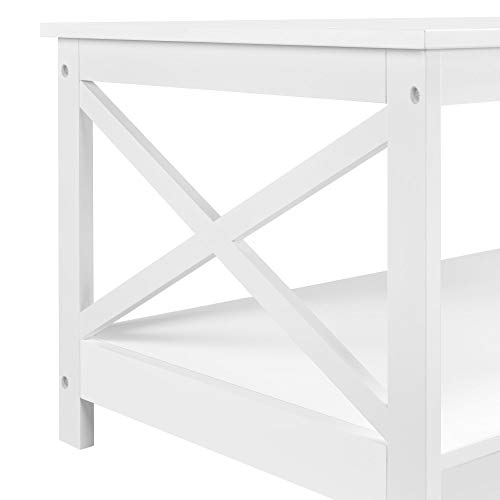 Yaheetech Wood 2-Tier White Coffee Table with Storage Shelf for Living Room, X Design Accent Cocktail Table, Simple Design Home Furniture, 39.5 x 21.5 x 18 Inches