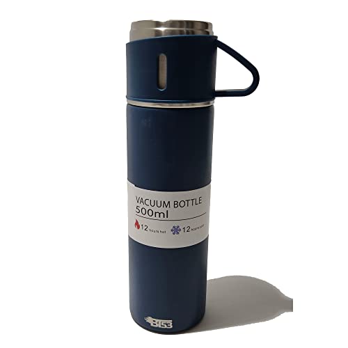 BT53 Stainless Steel 500 ML Vacuum Flask/Bottle/Thermos for Hot and Cold Drinks with Three Cups (Blue)