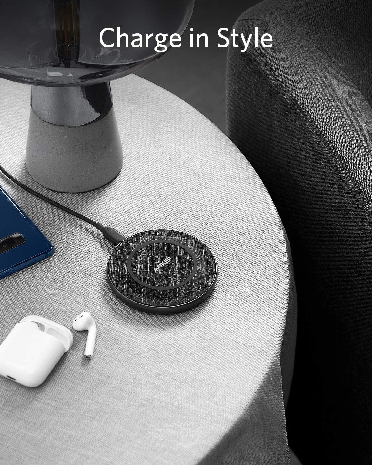 Anker Wireless Charger PowerWave Sense Pad Alloy with Quick Charge 3.0 Adapter, USB-C Input Qi-Certified Fast Wireless Charging for Pixel 3 4 3XL 4XL, iPhone 13/13 Pro / 12/12 Pro Max / 12 Mini