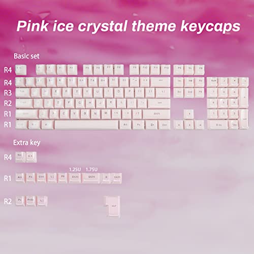 COTAIWA Crystal Keycaps,Ice Crystal Keycap,ABS Jelly Key caps Set for 61 68 104 Mechanical Gaming Keyboard OEM Profile English Layout(Pink)