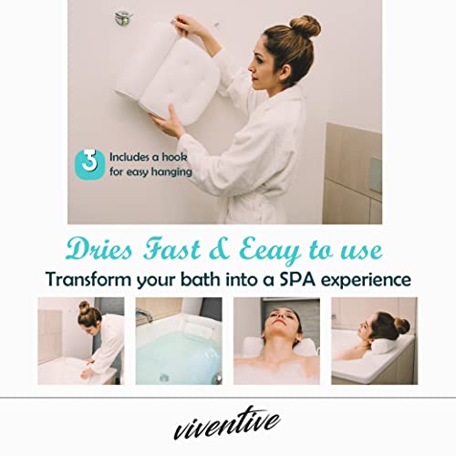 Luxury Bath Pillow for Tub - Non-Slip and Extra-Thick, Head, Neck, Shoulder and Back Support. Soft and Large Comfort Bathtub Pillow Cushion Headrest for Relaxation - Fits Any Tub Made of 3D Mesh