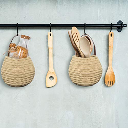 Jute Woven Hanging Storage Baskets, 2pack Wall Hanging Basket Organizer for Plants, Key, Sunglasses, Wallet on Door, Small Woven Baskets for Storage, Rope Woven Baskets for Baby Nursery Kids Gift