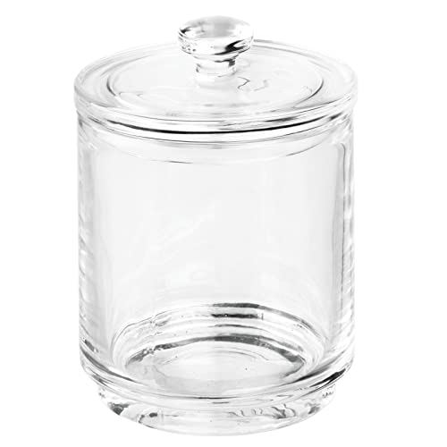 mDesign Glass Apothecary Storage Canister Holder Jar for Bathroom Vanity Cabinet or Counter Organization - Holds Cotton Swabs, Bath Salts, Makeup, Hair Accessories - Joli Collection - Clear