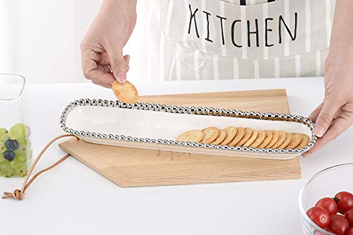 Pampa Bay Porcelain Cracker Cheese and Charcuterie Tray (White and Silver)