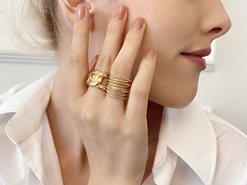 ailov Extra Large Gold Chain Ring for Women Minimal Wide Thick Braided Statement Cigar Index Thumb Band (Gold, 8)