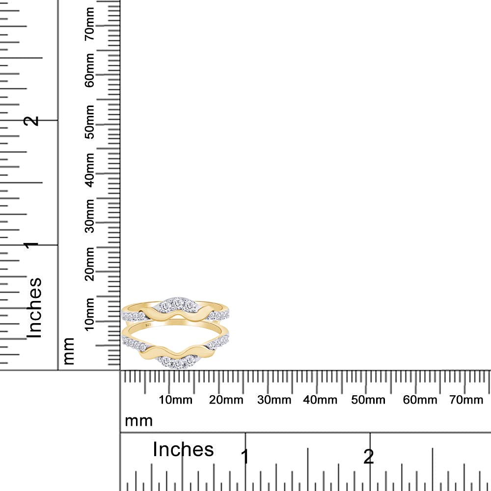 AFFY 1/3 Ct. Round Chevron Ring Guard Enhancer with Cubic Zirconia in 14K Yellow Gold Over Sterling Silver 0.33 Carat Ring Size-6