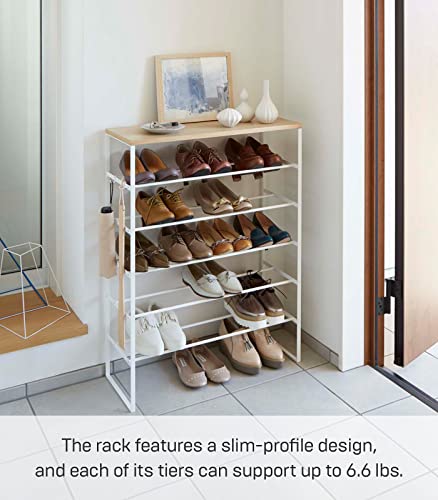 Yamazaki Home 6 Tier Wood Top Steel | Shoe Rack, One Size, White