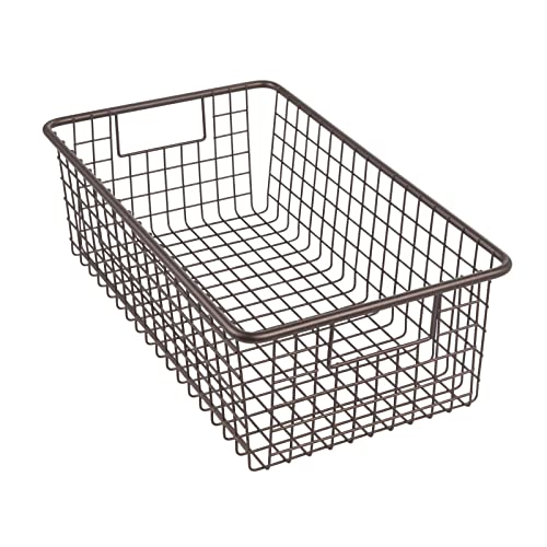 mDesign Metal Wire Food Storage Basket Organizer with Handles for Organizing Kitchen Cabinets, Pantry Shelf, Bathroom, Laundry Room, Closets, Garage - Omni Collection, Bronze