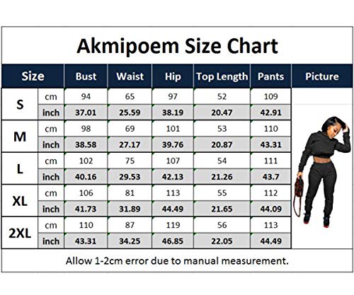 Akmipoem Winter Outfits for Women 2 Piece Tracksuits Long Sleeve Crop Hoodie Sweatshirts Jogging Pants Set Black M