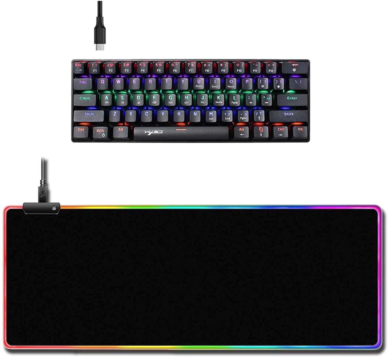 AiLOVEREN 60% Mechanical Gaming Mini Keyboard and Large Mouse Pad Combo, Wired 61 Key Compact RGB Multi Color Backlit Gaming Keyboard with Blue Switch for Gamer/Typist