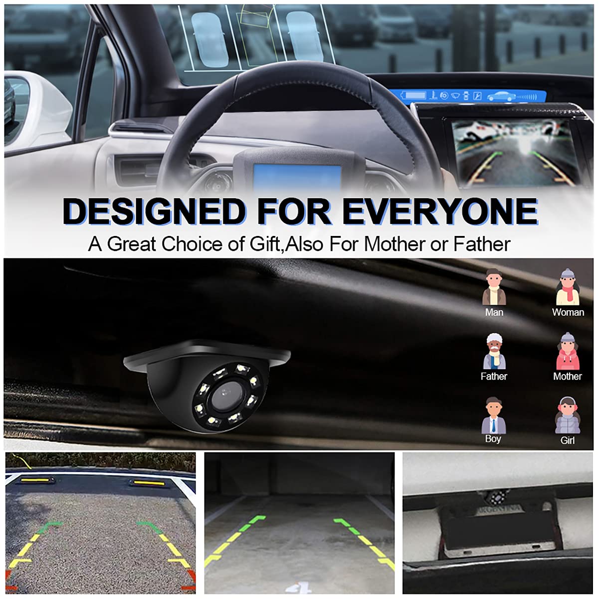 ANYTOP Car Backup Camera,Rear View Reverse Camera 8 LED Lights Night Vision HD Waterproof IP68 with 170° Super Wide Angle Vehicle Backup Camera for Cars Pickup Trucks SUVs RVs Vans