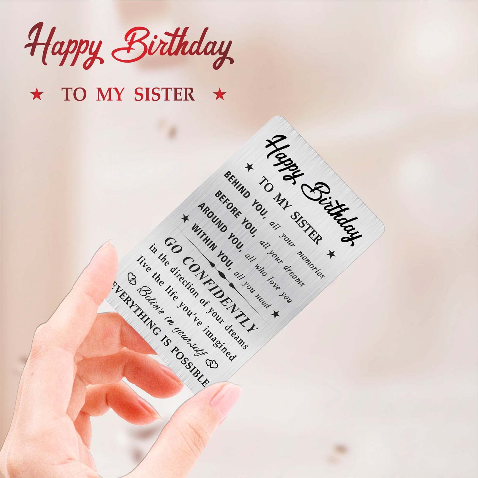 MOQIYXL Sister Birthday Card, Happy Birthday Sister Gifts Ideas, Small Engraved Wallet Card