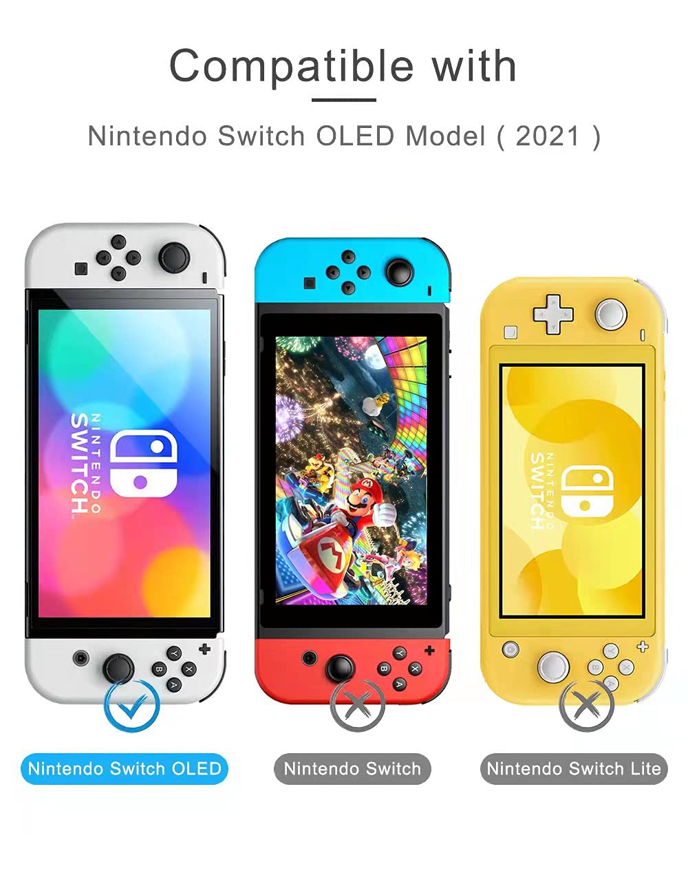 AKNES (3-Pack Tempered Glass Screen Protector Compatible with Switch OLED Model 2021, Transparent HD Clear Anti-Scratch Bubble Free Accessories Protector for OLED Switch