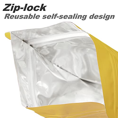 BAAGGNAA 150 Pack Stand up Matte Metallic Ziplock Bags with Clear Front Window Heat-Sealable Resealable Solid Color Pouches for Food Storage Containers Organizer(Gold,5.5 * 7.9 inch,Pack of 150)