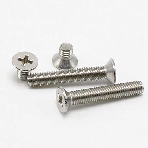M2.5 Phillips Flat/Countersunk Head Machine Screws,A2 Stainless Steel,Thread Length 3 to 40mm,Pack 100-piece (M2.5 x 6mm)