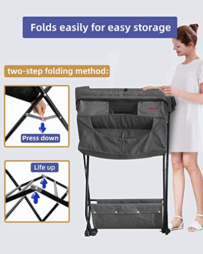 Kiss My Heart Portable Baby Changing Table, Diaper Changing Table Dresser Changing Station for Infant, Diaper Changing Table Pad, Mobile Nursery Organizer for Newborn -Grey…