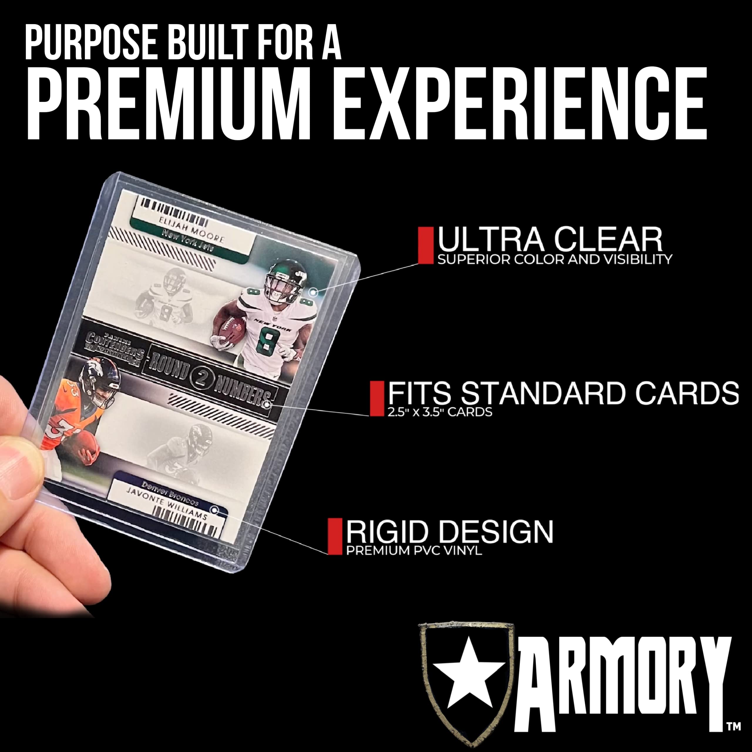 ARMORY 50 Pack Standard Top Loader Trading Card Holders Bundle w/Free Card Centering Tool,100 Free Penny Sleeves! | Tear Off Film, Ultra Clear Pro, Baseball, Trading, Sports, Toploader