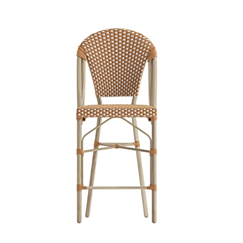Flash Furniture Lourdes Commercial Grade Bistro Counter Stool, Stackable Indoor/Outdoor Dining Stool, 26"High, Natural/White-Light Natural Finish, Set of 2