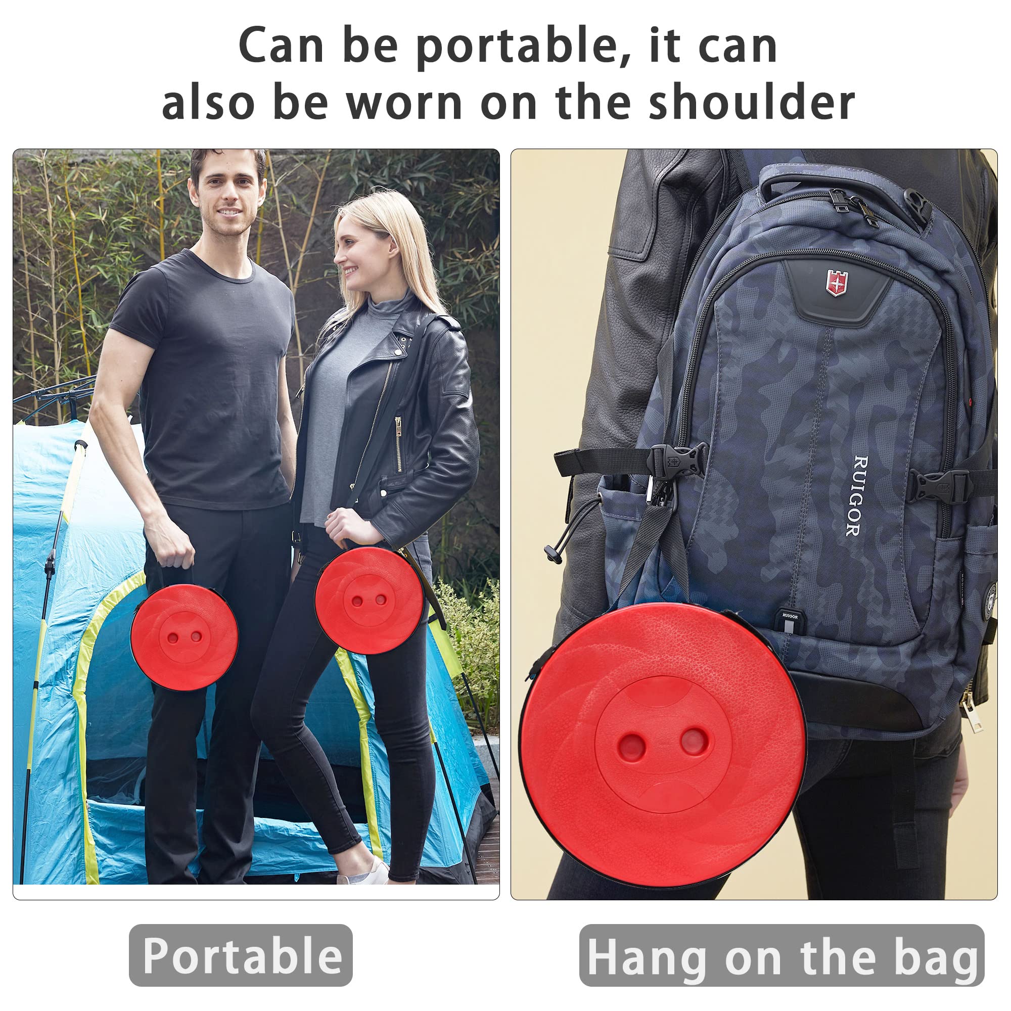 ALEVMOOM Upgraded Telescoping Stool Collapsible Stool with Seat Cushion & Bag, Retractable Folding Camping Stool for Adults Max Load 500lb More Sturdy Lightweight for Fishing Hiking Gardening (red)