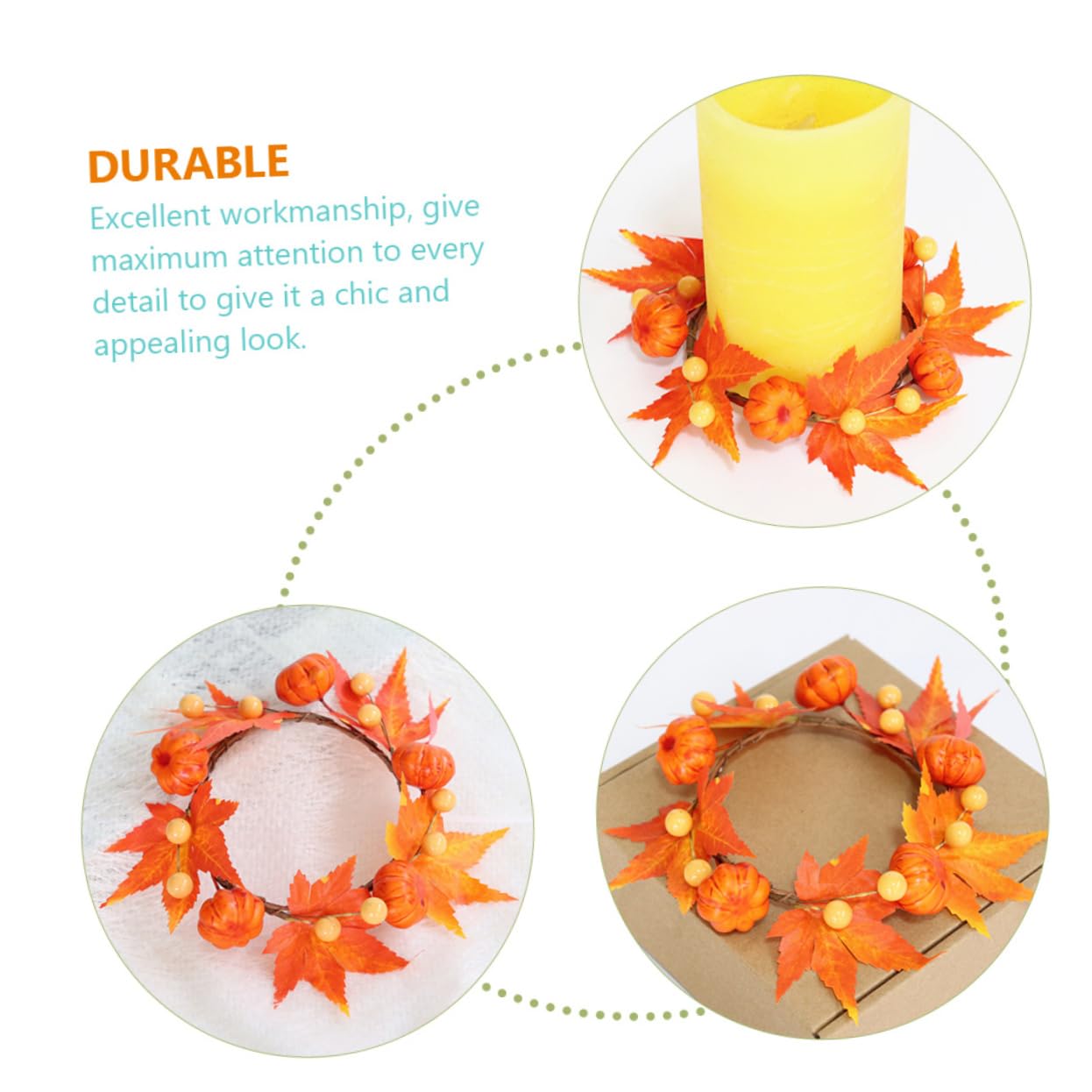 FONDOTIN 4pcs Maple Leaf Candle Ring Candle Garland Halloween Candles Fall Candle Rings for Pillars Thanksgiving Table Decor Thanksgiving Garland for Table Wreath Silk Maple Leaf Christmas