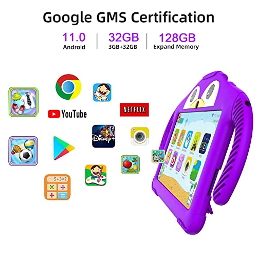 NORTH BISON 7 inch Android Tablet, Tablet for Kids, 3GB RAM 32GB ROM Toddler Tablet with Bluetooth, WiFi, GMS, Parental Control, Dual Camera, Shockproof Case, Educational, Games