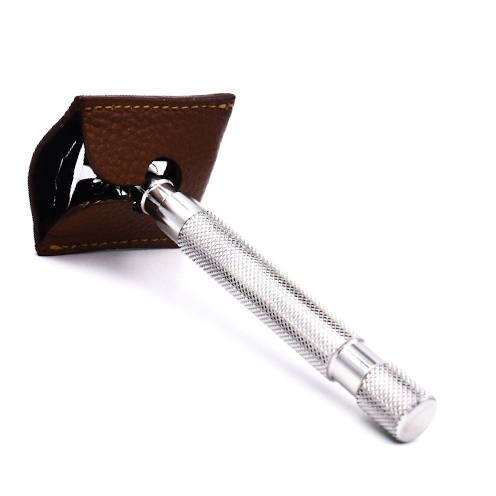 Parker Genuine Leather Double Edge Safety Razor Protective Sheath/Travel Cover (Saddle Brown)