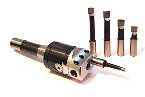 Boring Head 2" for Milling & Lathe Machine 1 Div: 0.0005" & 5 Pcs HSS Boring Bars (R8 Shank (7/16 UNF Drawbar))