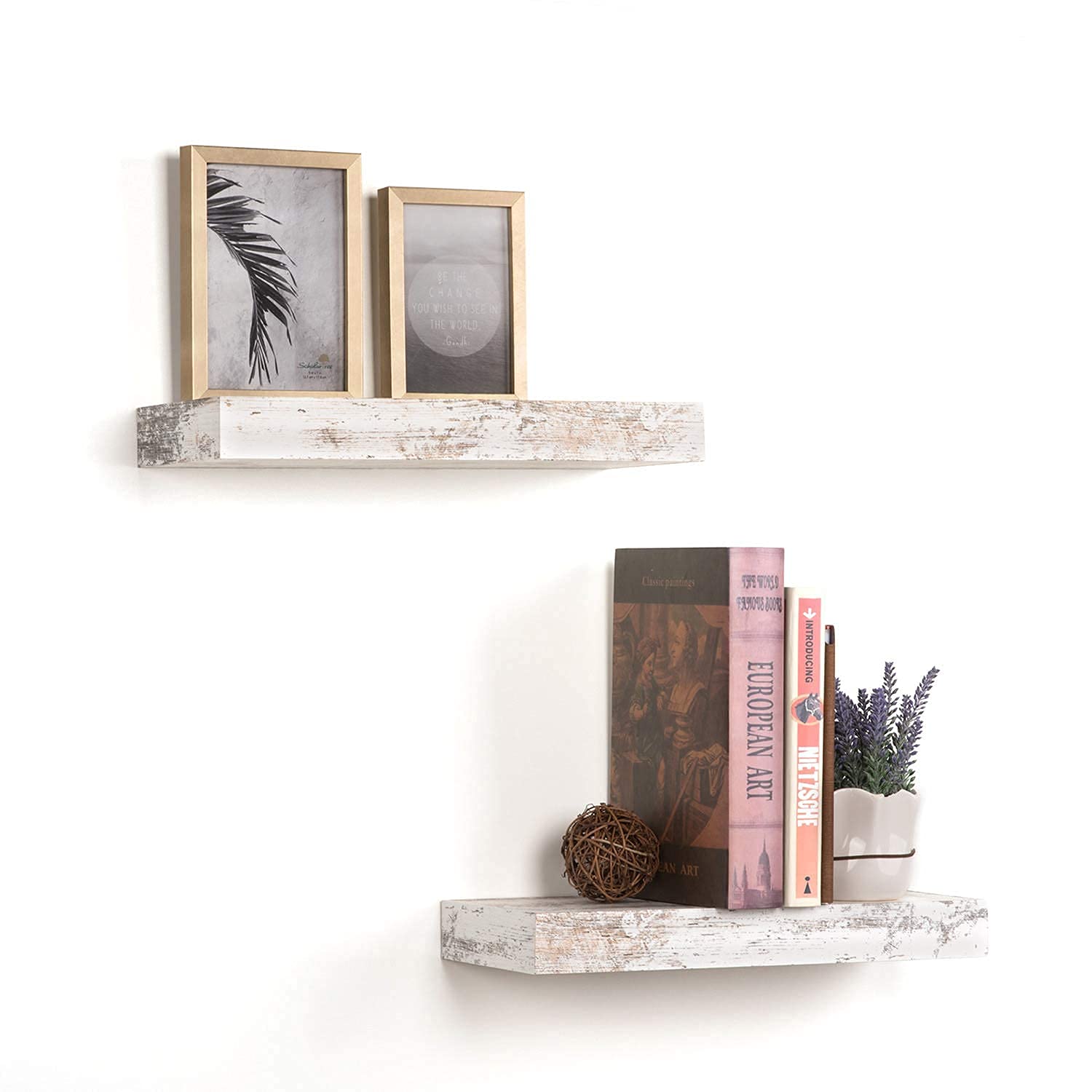 Scholartree Floating Shelves for Wall Mounted Set of 2, Wood Shelf for Living Room, Bedroom (15.7", Rustic Brown)