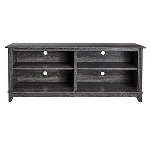 ROCKPOINT 58inch TV Stand Media Console for TV’s up to 65 Inches, Home Living Room Storage Console, Entertainment Center with 4 Open Storage Shelves, Modern TV Console Table (Charcoal)