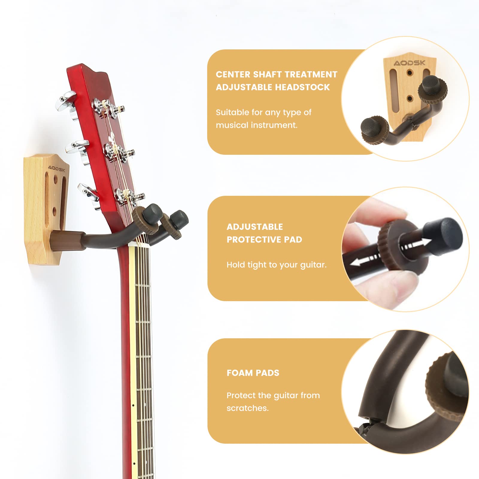 AODSK Guitar Wall Mount Guitar Wall Hanger Hook Hardwood Guitar Holder Bass Electric Acoustic Ukulele Bracket Guitar Hanger (Beech[Guitar Type])