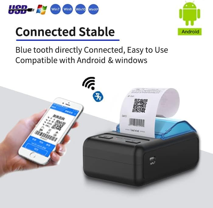 Bagana Receipt Printer Bluetooth Thermal Portable Wireless POS Printer for Small Business 58mm Mini Mobile Ticket Printer for Android & Windows, No Square&iOS and Mac