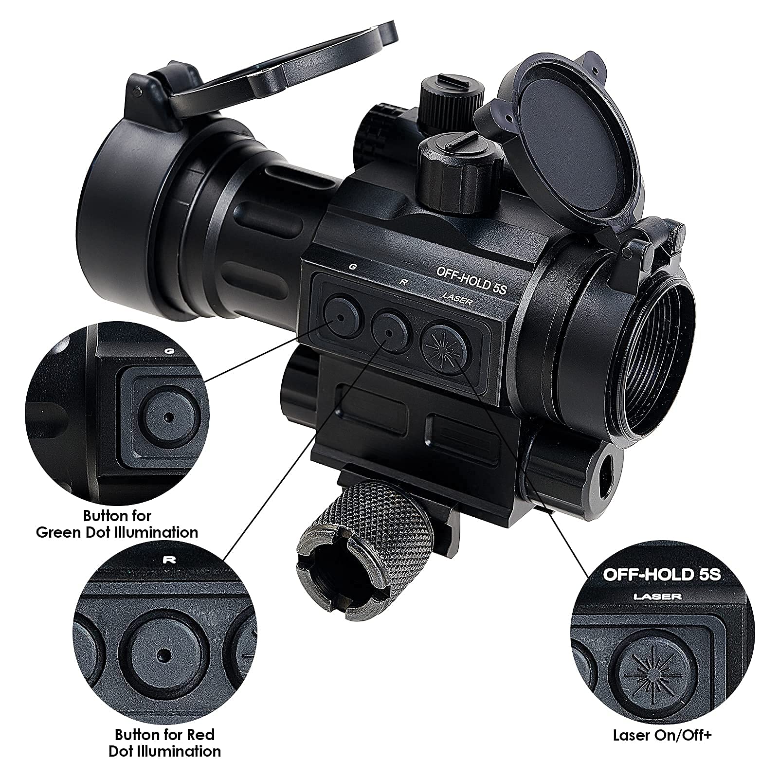 Airsoft Rifle Scope Tactical Compact, Red/Green DOT Sight, Scope with Integrated Green Laser for Rifles, with Picatinny Cantilever PEPR Mount, Side Red Green Dot and Green Aiming Laser Sight