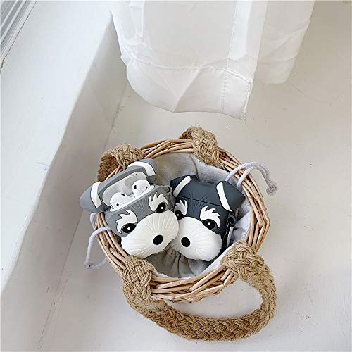 Rertnocnf Compatible with Earbuds Case Airpods 1 & 2, Cute Cartoon Animal Schnauzer Design Wireless Earphone Soft Silicone Anti-Scratch Shockproof Protector Black