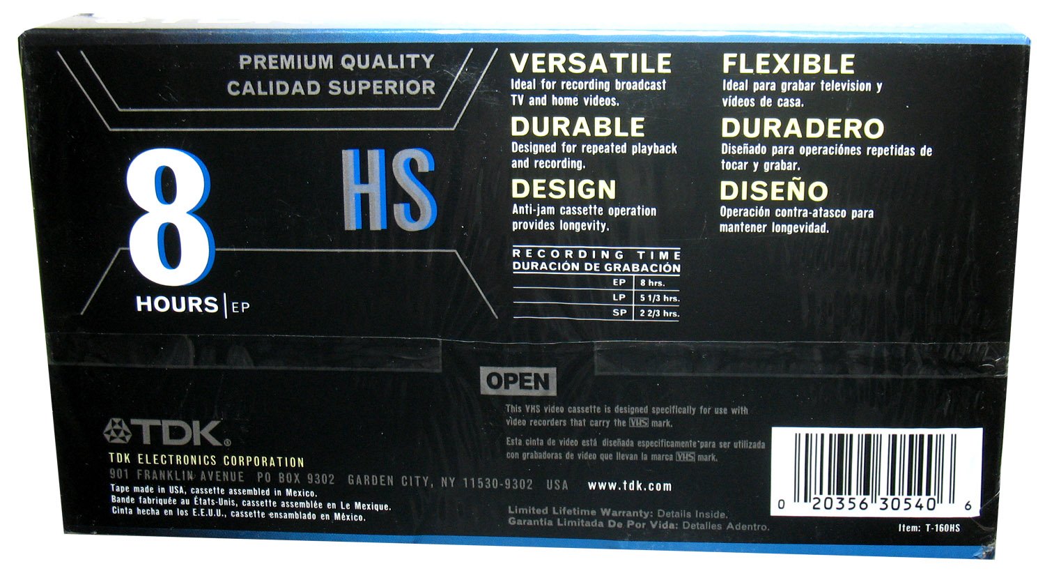 TDK T-160 HS - Premium Quality - Blank VHS Tapes - 8 Hrs EP - 3 Pack