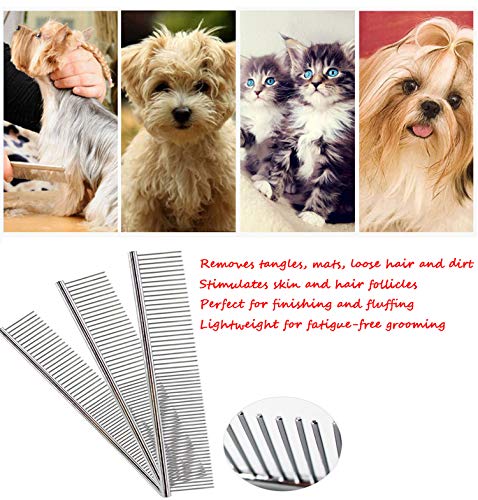 Cdycam Tear Stain Remover Combs, Professional Pet Stainless Steel Grooming Brush, Undercoat Rake and Flea Dog Cat Combs, Effectively Clean Mucus and Stains (4 Packs)