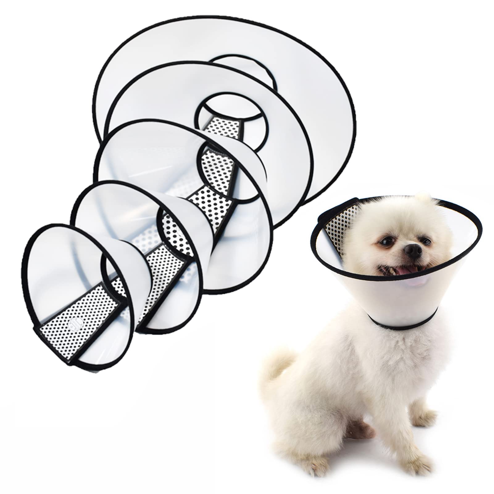 Care 4U Dog Cone Collar Soft, Cat Cone Collar for After Surgery Anti-Bite Lick,Elizabethan Collar for Large Dogs Medium Dogs Small Dogs,Translucent Reusable Soft Dog Cone๏ผXS๏ผ