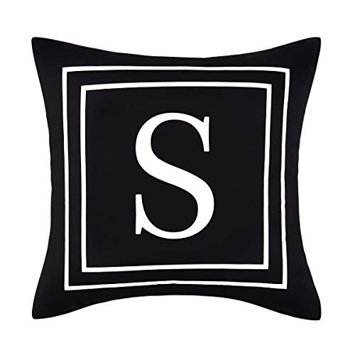 Yastouay Pillow Covers English Alphabet S Throw Pillow Cover Black Throw Pillow Case Modern Cushion Cover for Sofa Bedroom Chair Couch Car (Black, 18 x 18 Inch)
