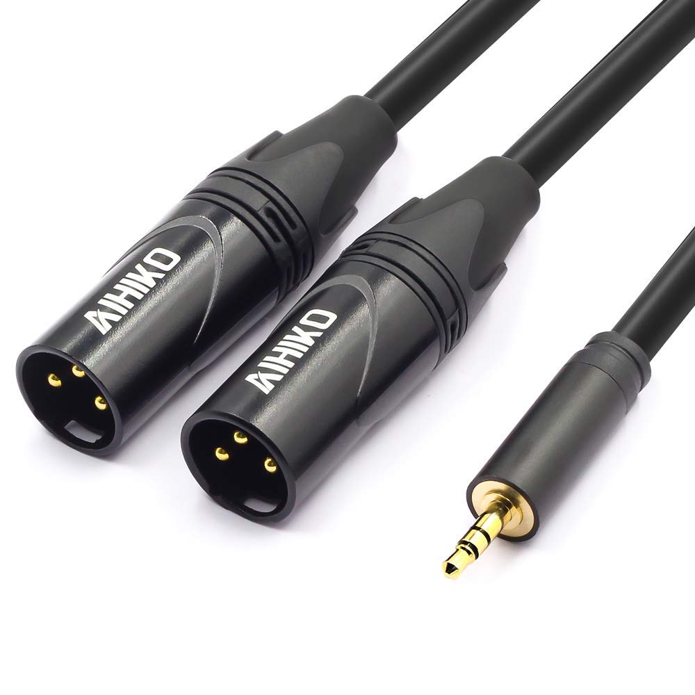 AIHIKO 1/8 to Dual XLR Cable 3.5mm Mini TRS Stereo Plug to 2 XLR Male Y Splitter Adapter Patch Breakout Cord 5 Feet