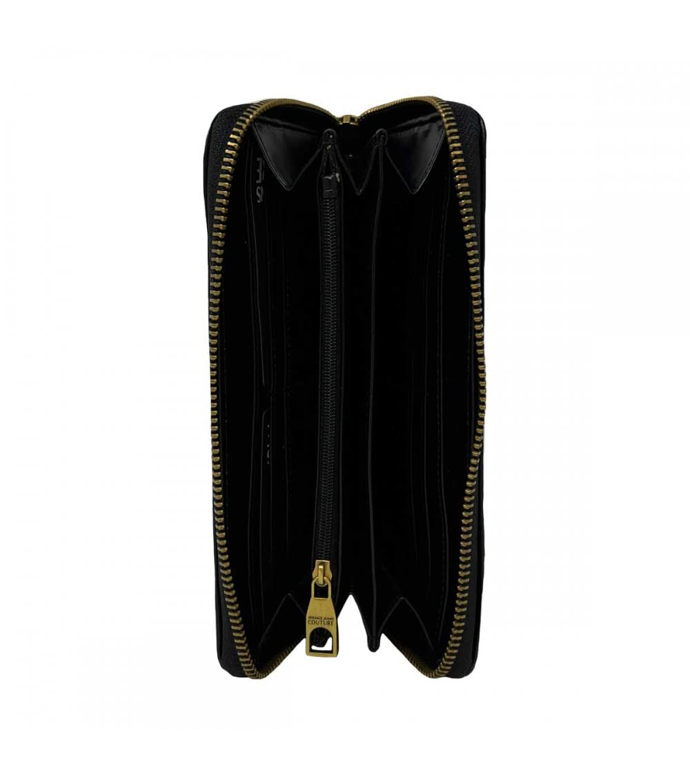 VERSACE JEANS COUTURE WOMAN'S WALLET 72VA5PA1 IN BLACK FAUX LEATHER WITH ZIP AROUND AND METAL LOGO