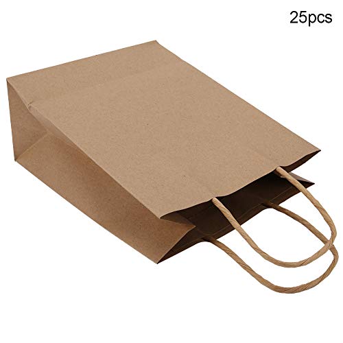 Akozon 25 PCS Gift Bag Kraft Paper For W Favor Bag With Handle Black For Home Use, Multifunctional Accessory (Yellow kraft paper)