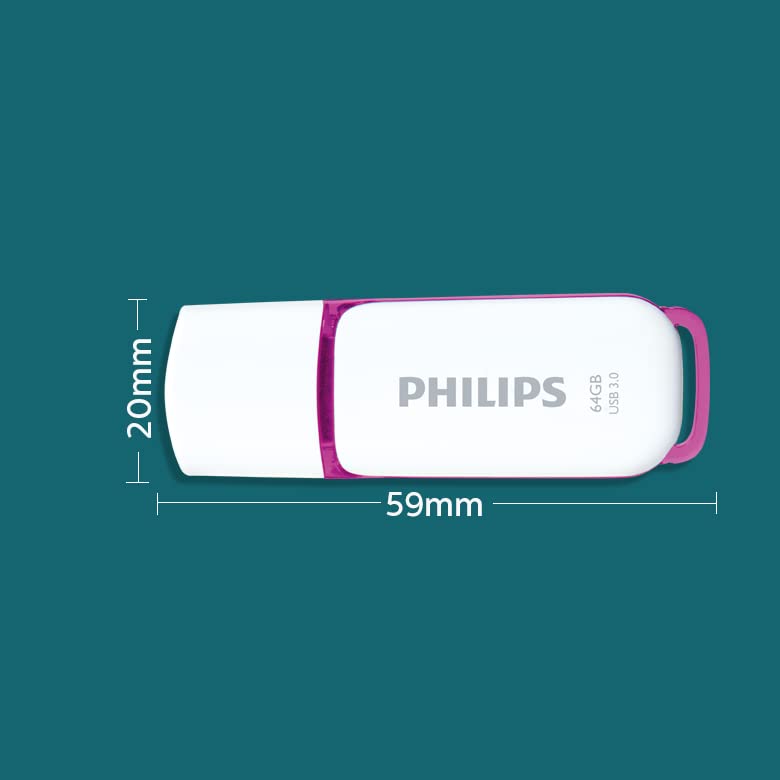 PHILIPS High Speed 64GB Flash Drive, Snow Edition USB 3.0 - White/Purple, 100MB/s