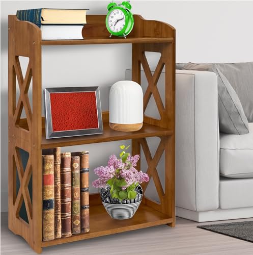 YCICI Bookcase, Bookshelf, 3 Tier Bookshelf, Freestanding Display Storage Shelves Open Bookcase for Bedroom, Small Bookshelf for Living Room and Office