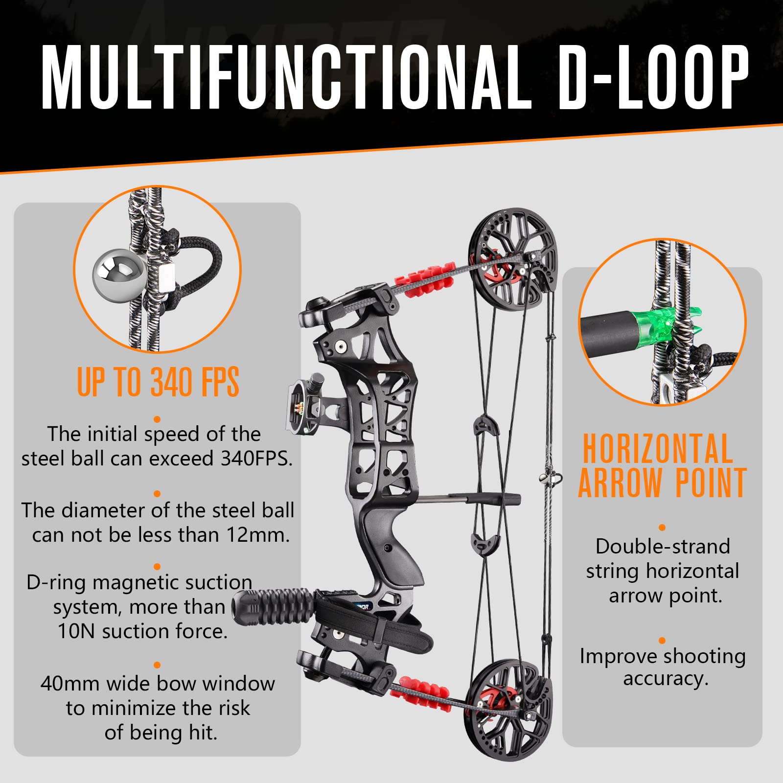Aimdorarchery Compound Bow Kit with 100 Pcs Steel Balls 23.5”-28.5”Draw Length,30-60 Lbs Draw Weight up to 345 fps No Bow Press Needed Limbs Made in USA